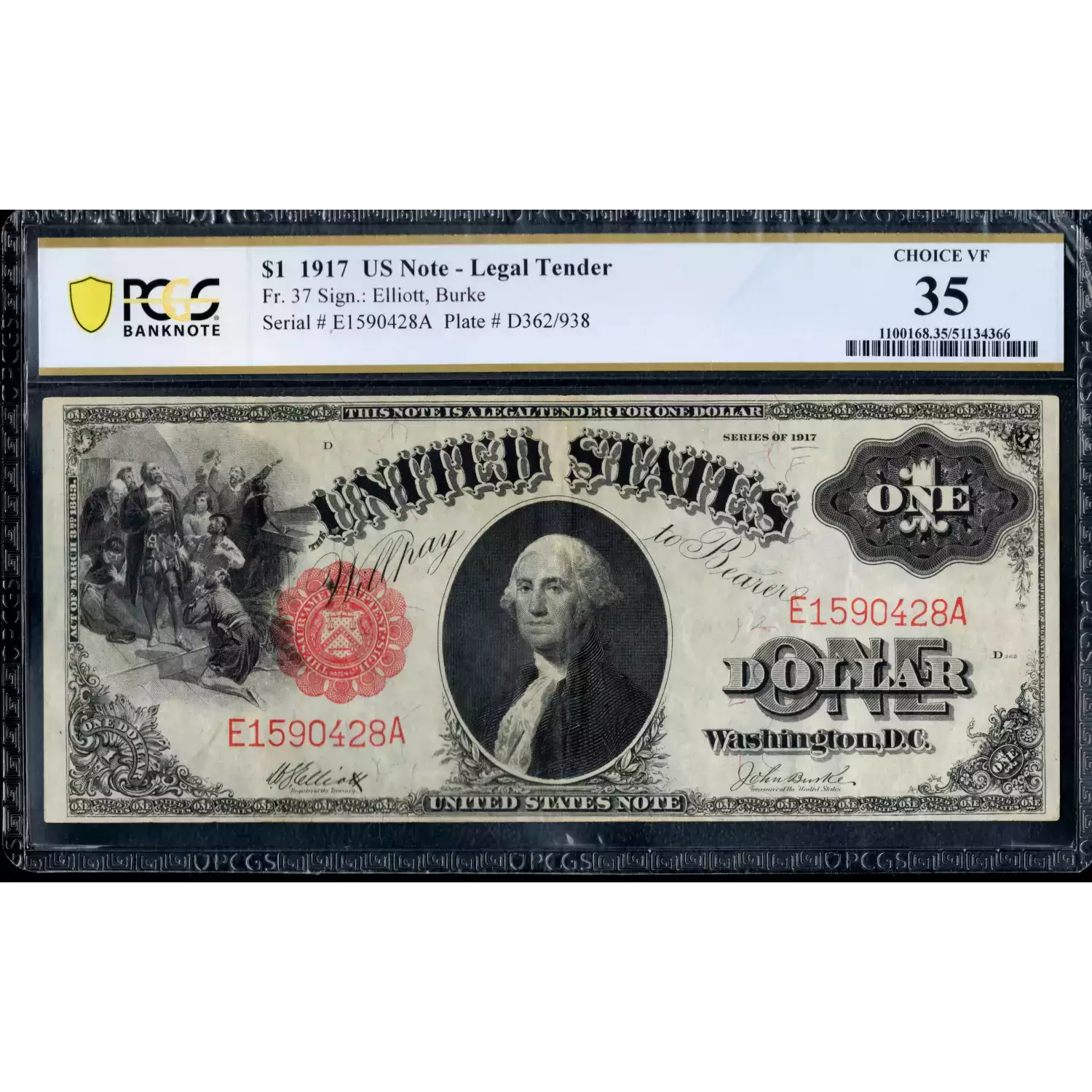 $1 1917 Small Red, scalloped Legal Tender Issues 37 - Executive Currency