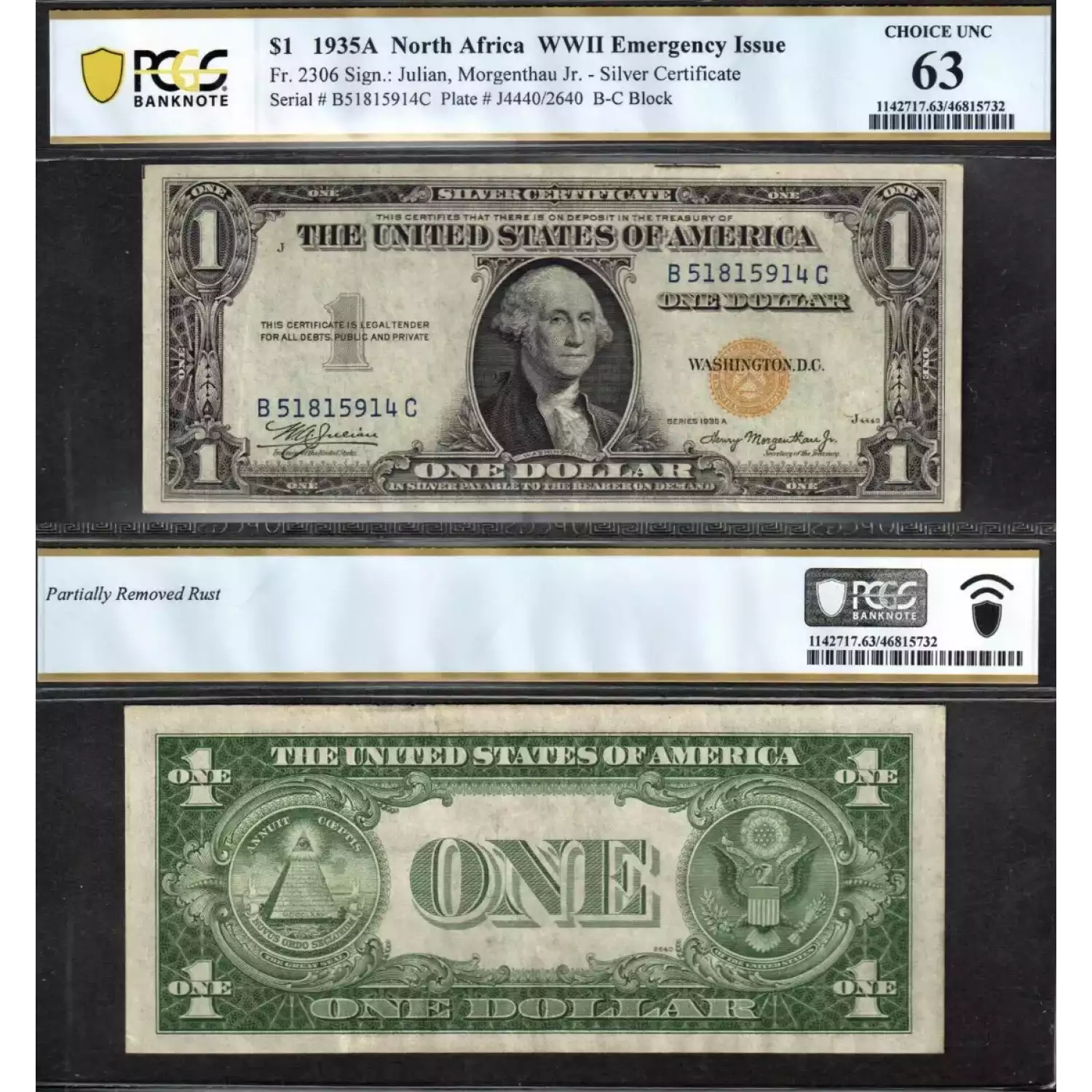 $1 1935-A yellow seal Emergency Notes Issued During WW2 2306 ...