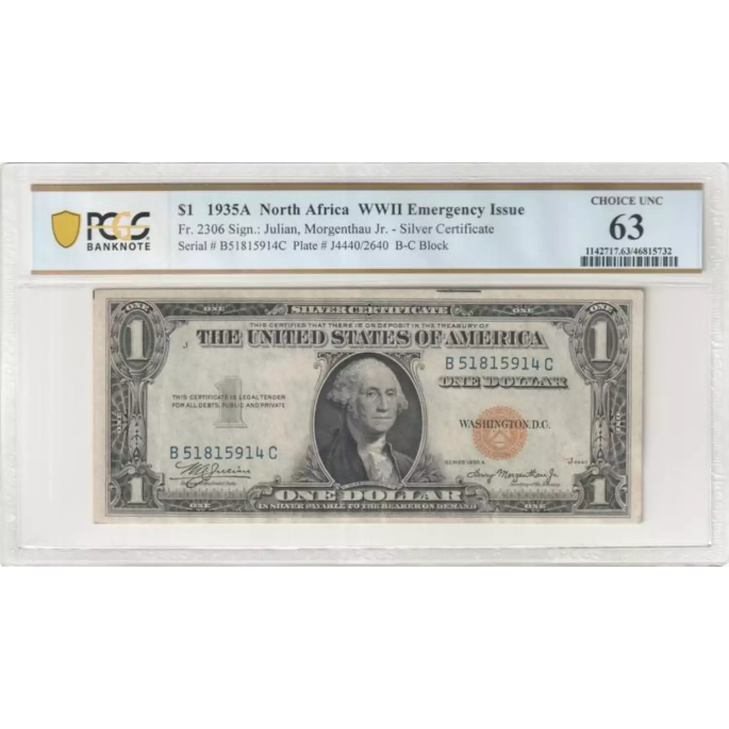 $1 1935-A yellow seal Emergency Notes Issued During WW2 2306 ...