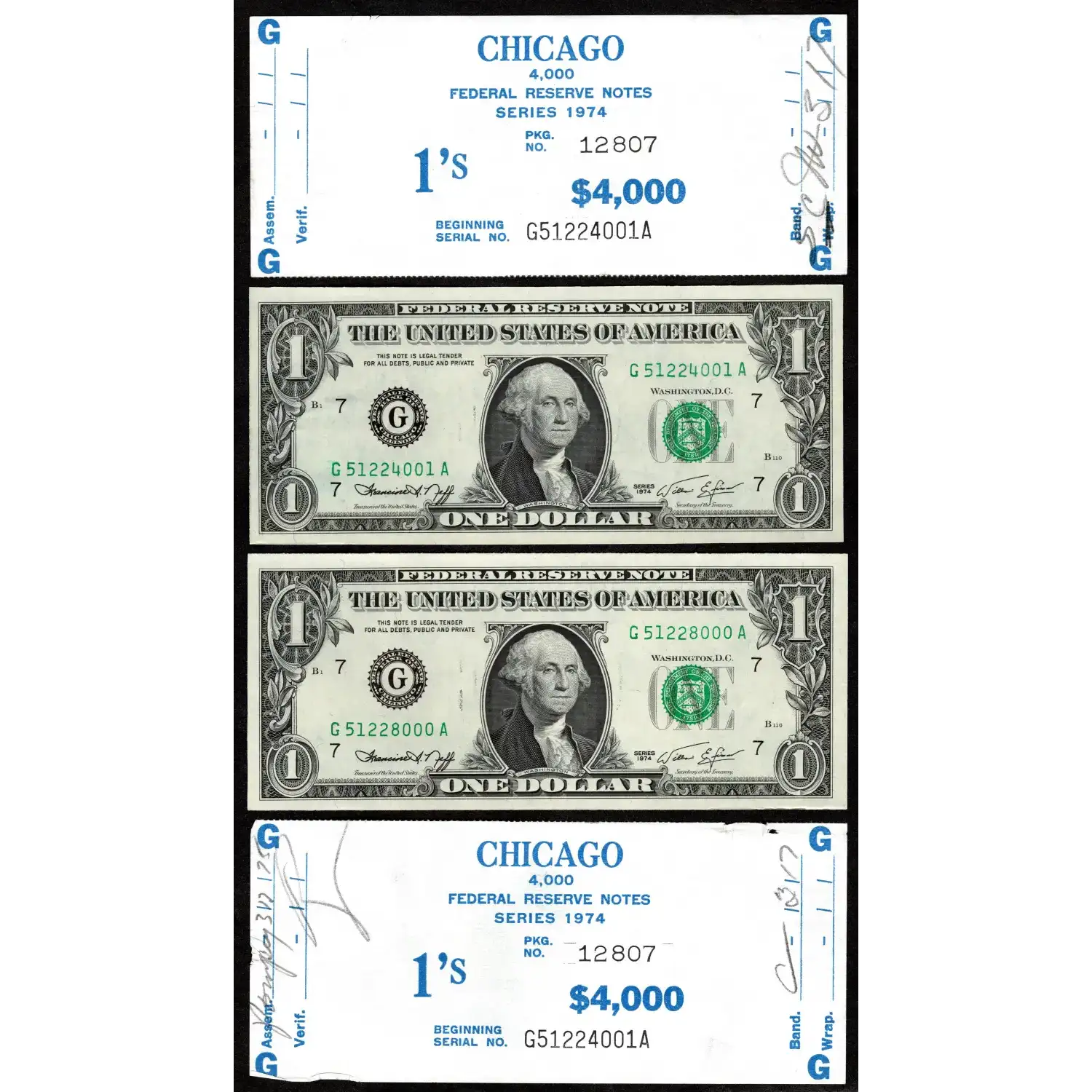 $1 1974 Green seal. Small Size $1 Federal Reserve Notes 1908-G ...