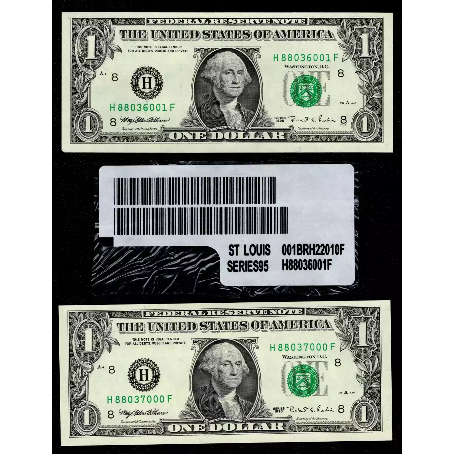 $1 1995 BEP Currency Label Set : First + Last Note with BEP Brick Label ...