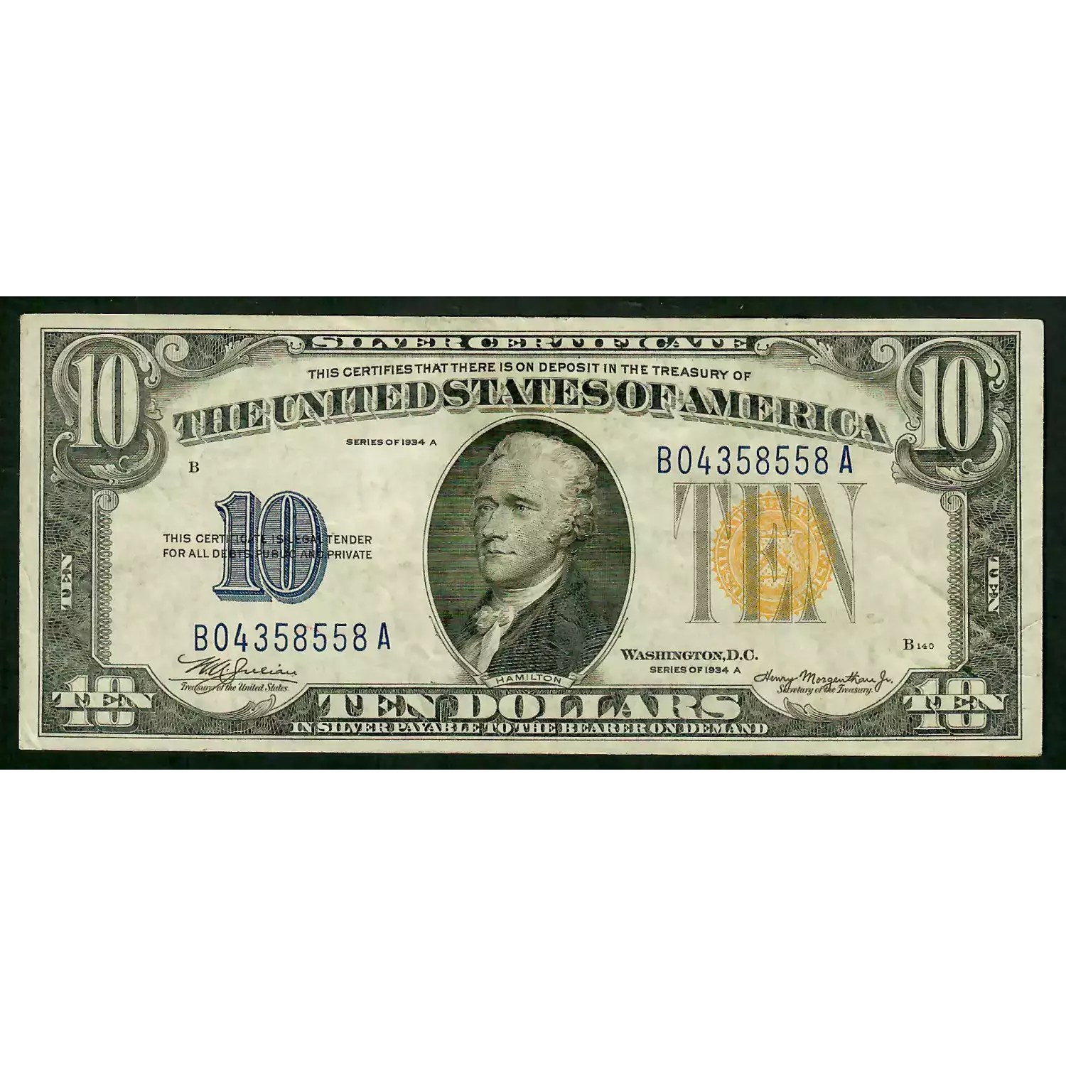 $10 1934-A yellow seal Emergency Notes Issued During WW2 2309 ...