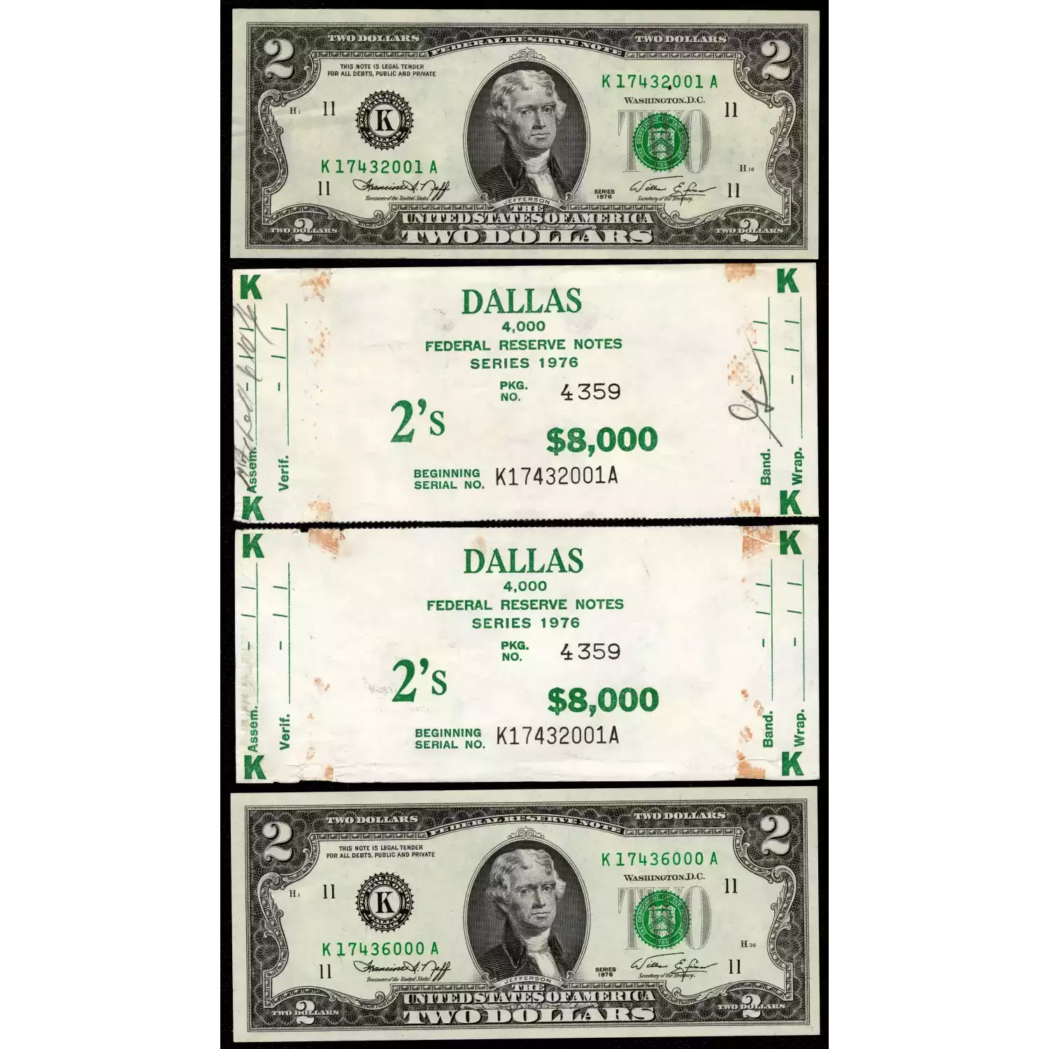 $2 1976 BEP Currency Label Set : First + Last Note with BEP Brick Label ...