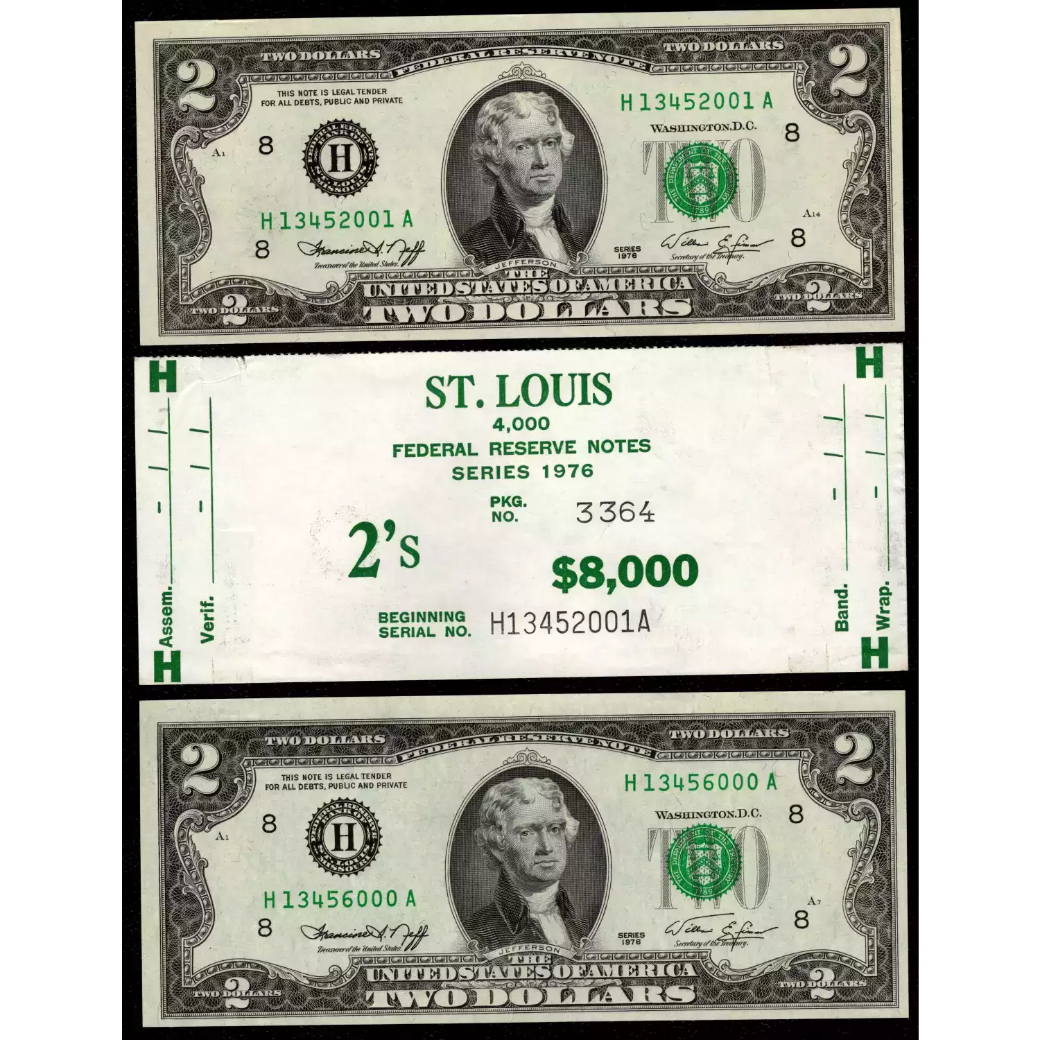 $2 1976 BEP Currency Label Set : First + Last Note with BEP Brick Label ...