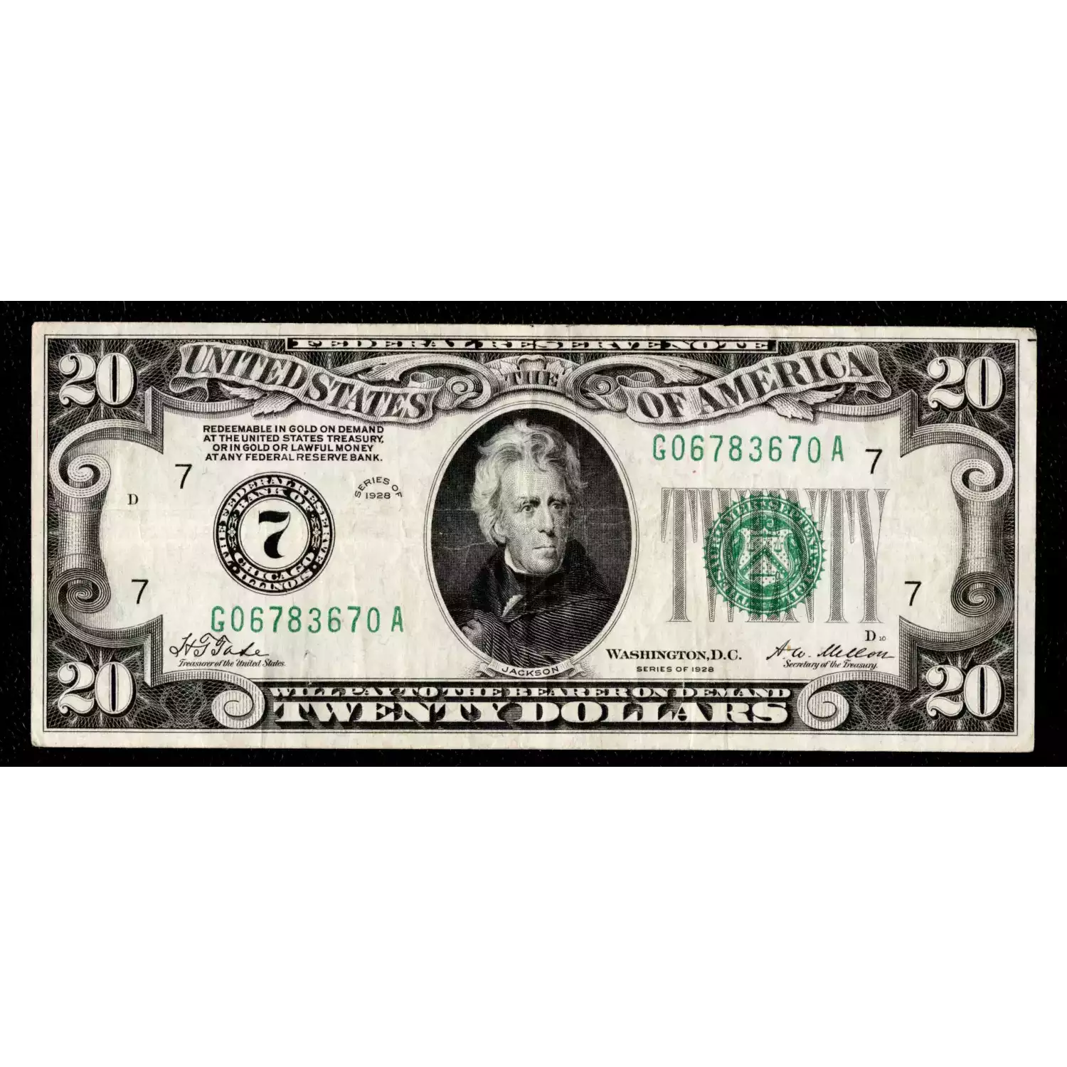 $20 1928 Green seal. Small Size $20 Federal Reserve Notes 2050-G ...