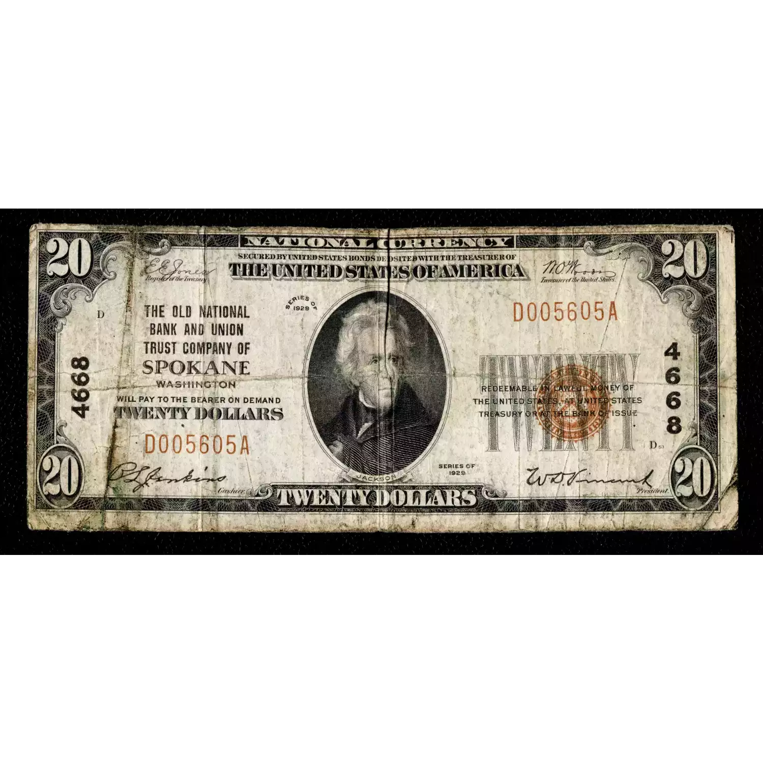 $20 1929 small brown seal. Small National Bank Notes 1802-1 - Executive ...