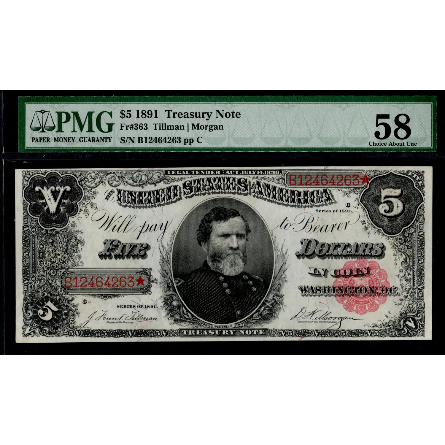 $5 1891 Small Red Treasury or Coin Notes 363 - Executive Currency