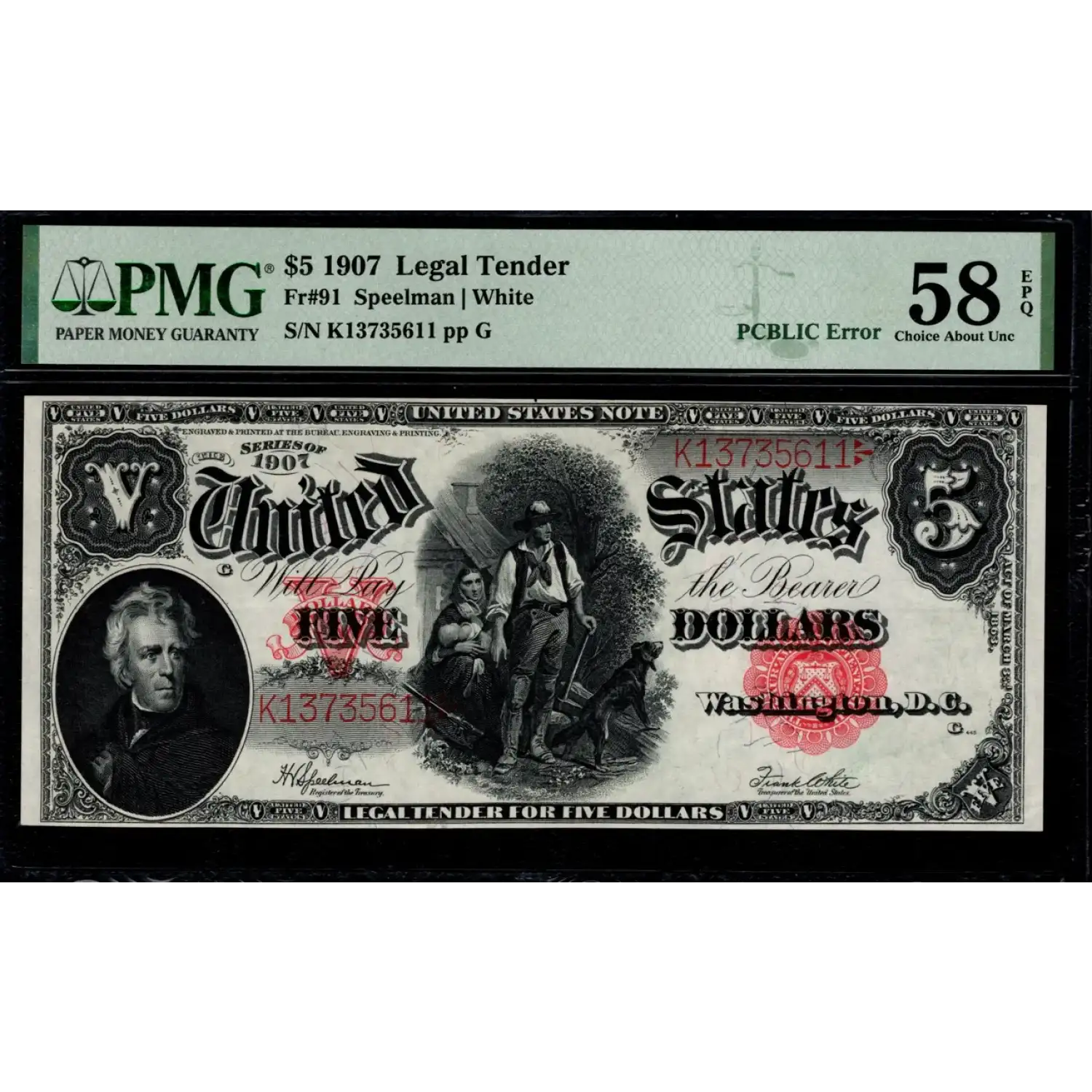 $5 Small Red, scalloped Legal Tender Issues 91 - Executive Currency