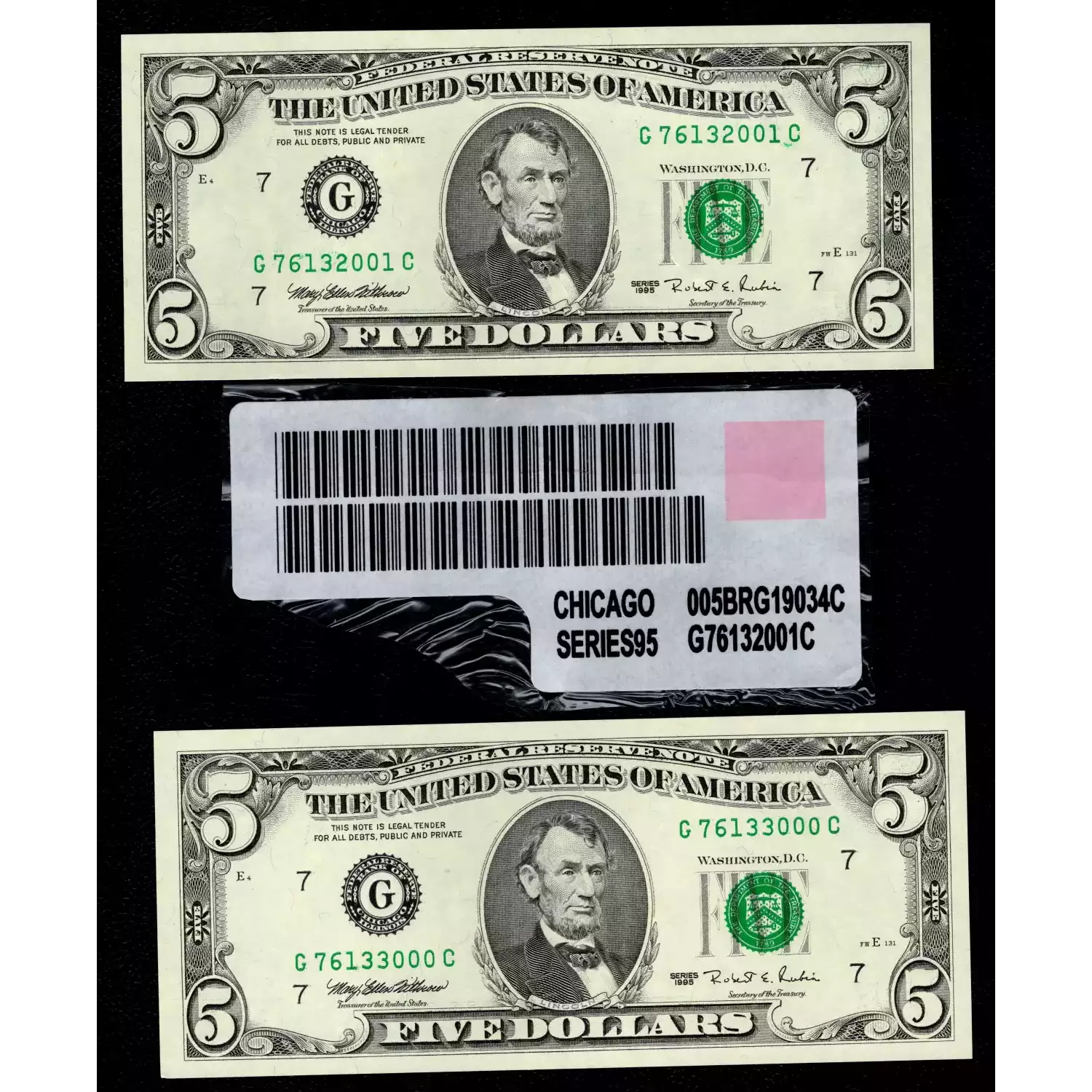 BEP Label Set: $5 1995 First + Last Note with Original BEP Brick Label ...