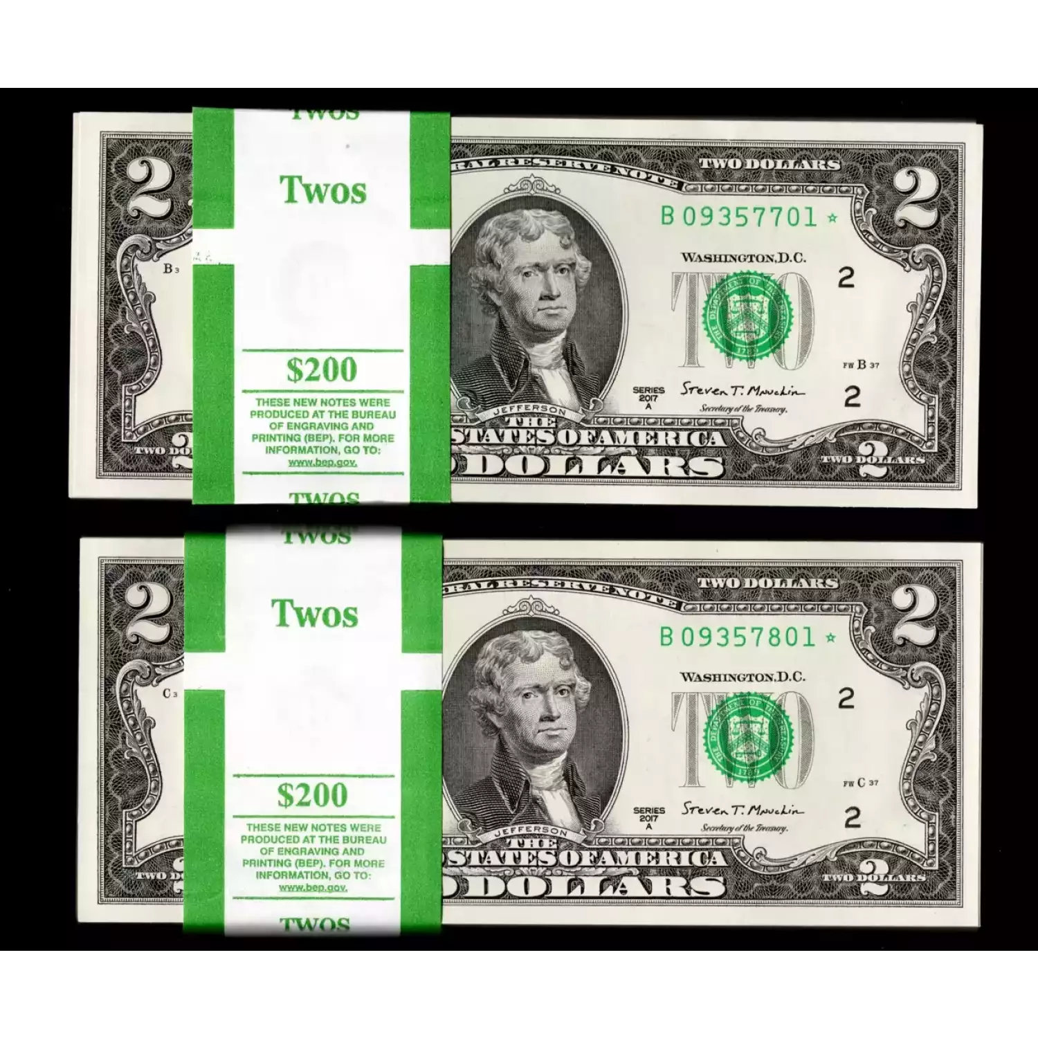 CONSEC PAIR: $2 2017-A STAR PACKS = 200 Consecutive Star Notes ...