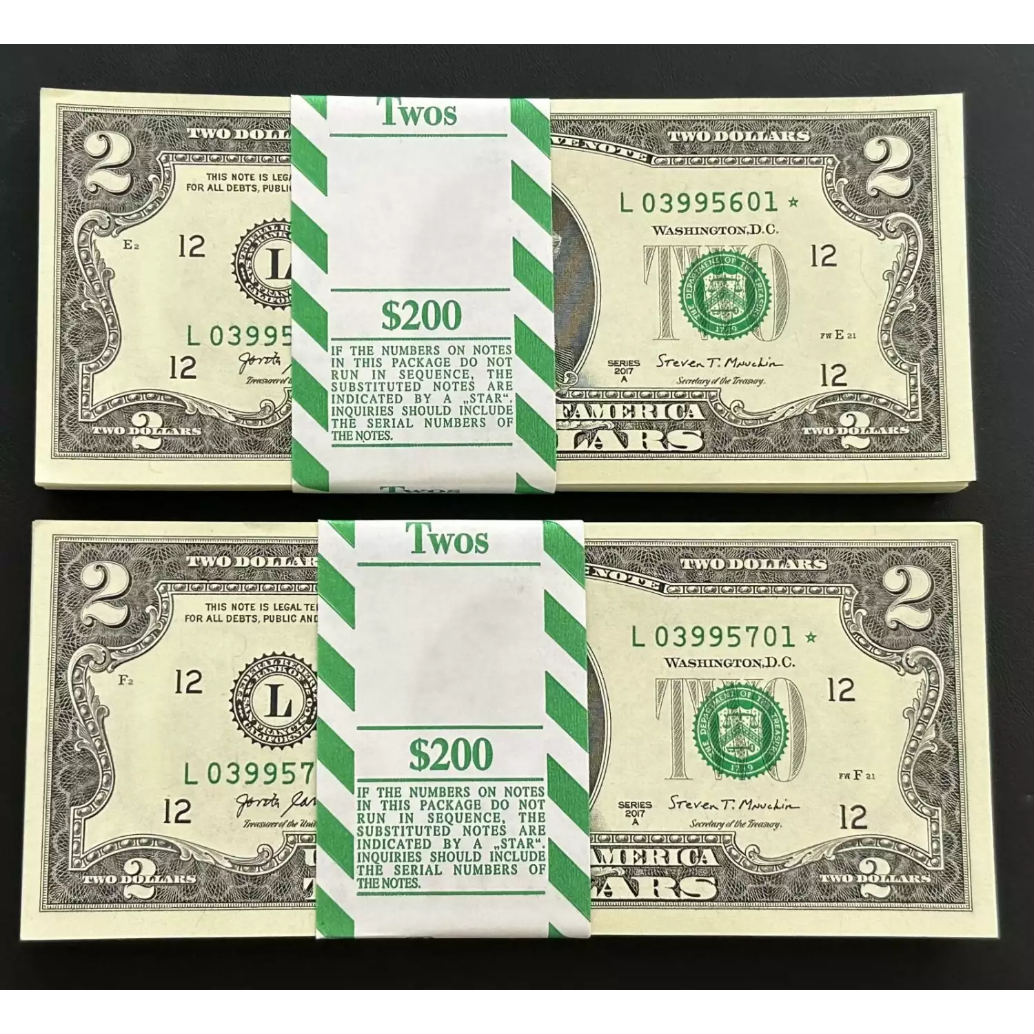 Consec Pair: $2 2017-A Star Packs = 200 NOTES in SEQUENTIAL ORDER ...