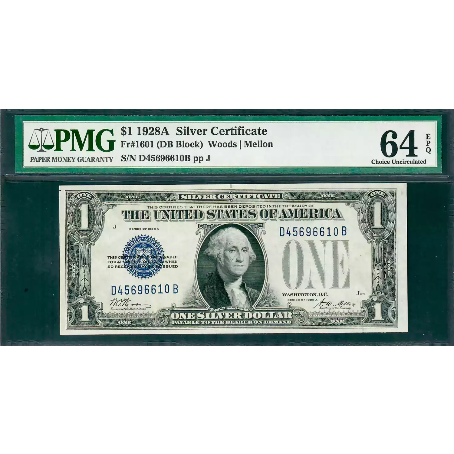 $1 1928-A blue seal. Small Silver Certificates 1601 - Executive Currency